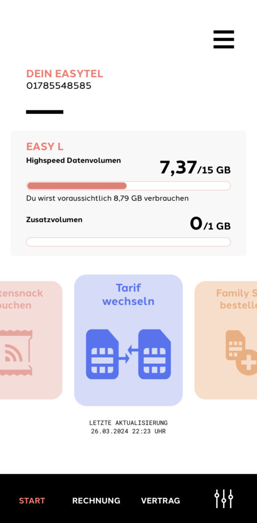 Mobilfunk easy per App - easyTEL